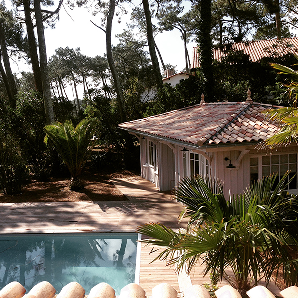 Une maison en bois dans les pins