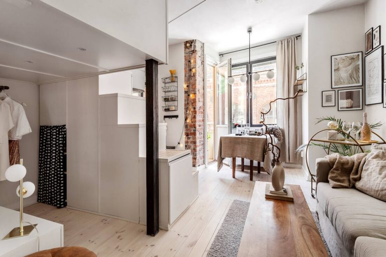 Un studio design de 24m2 bien organisé en Suède