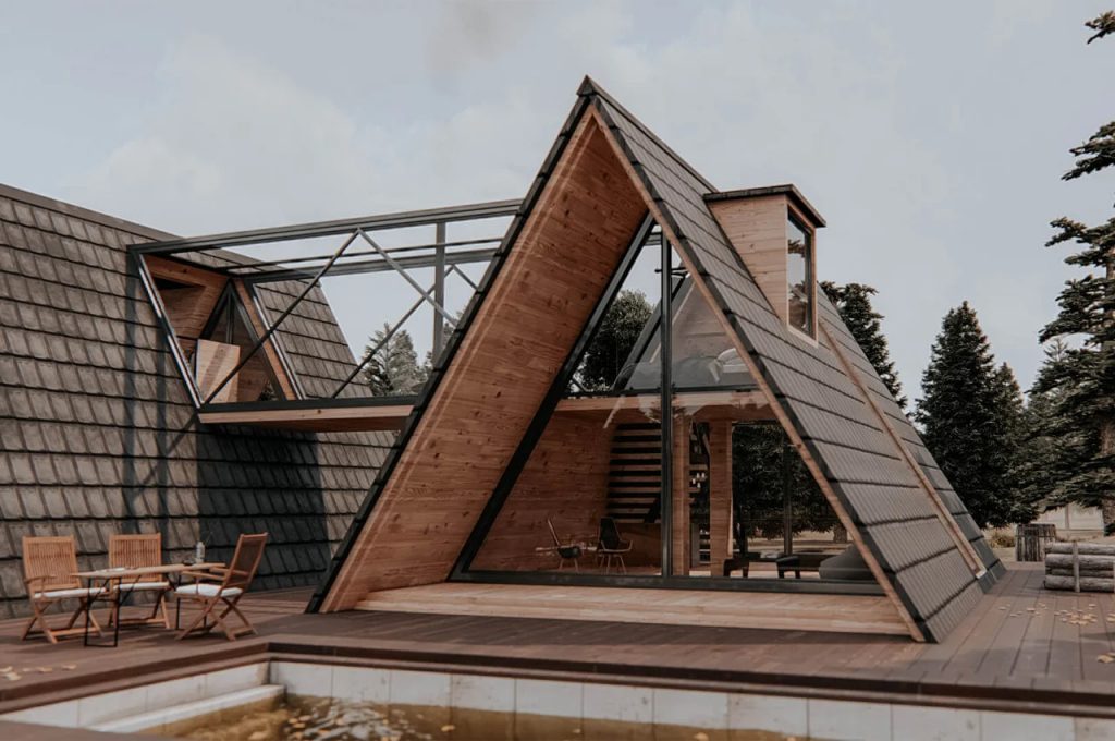 Une double maison A Frame spectaculaire au bord de l'eau