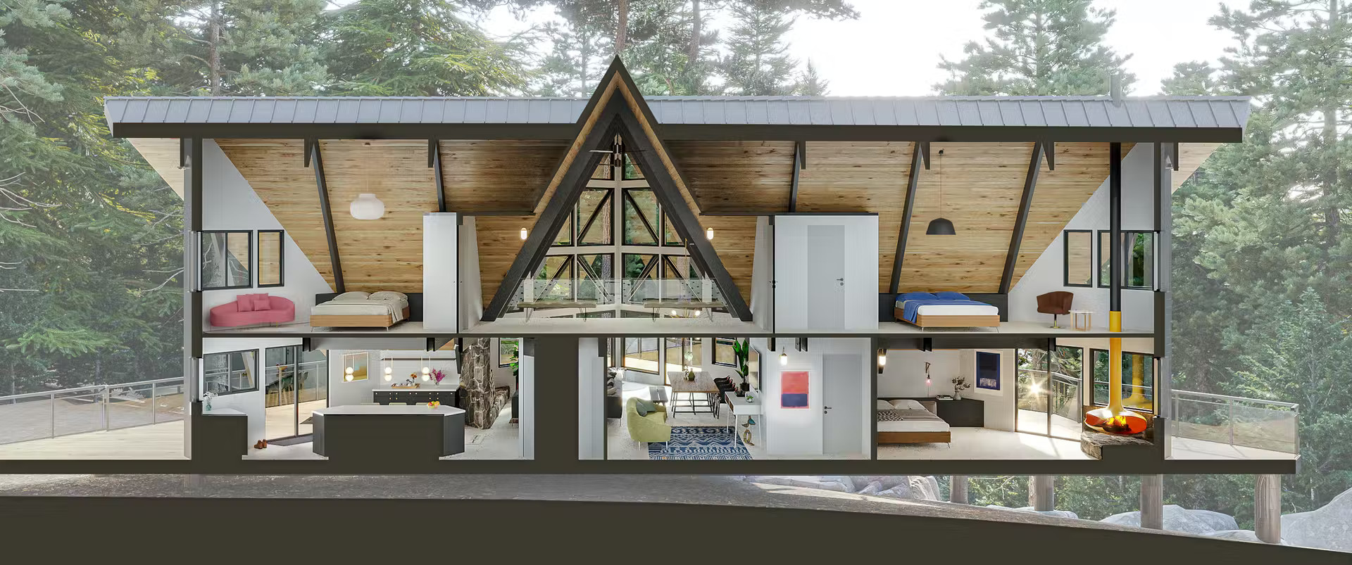 Une maison A-Frame rénovée et modernisée en style contemporain