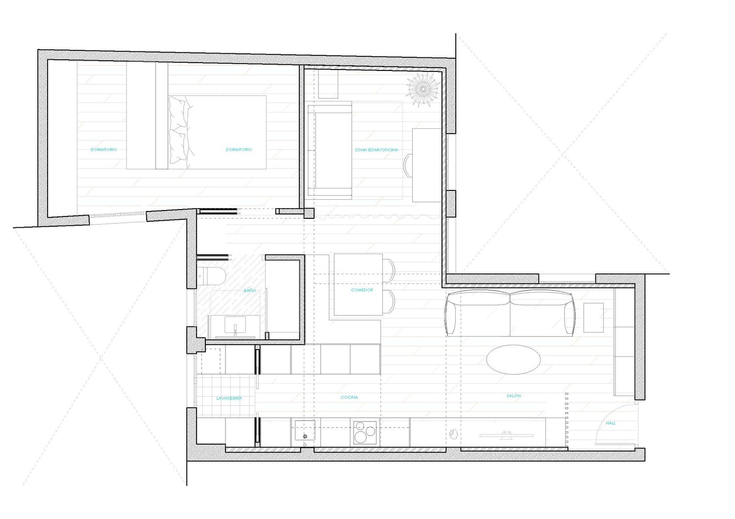 Un appartement design de 65m2 rénové en couleurs à Madrid