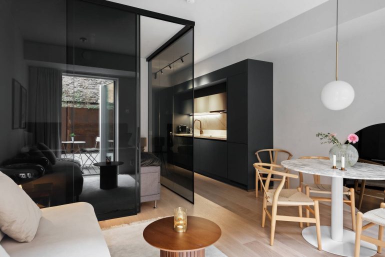 Un studio de 32m2 design et luxueux aux belles finitions à Stockholm