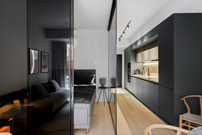 Un studio de 32m2 design et luxueux aux belles finitions à Stockholm